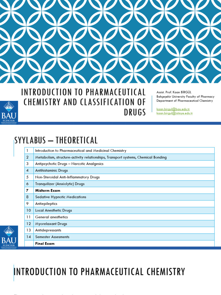 1a-Introduction To Pharmaceutical Chemistry and Drug Classification ...
