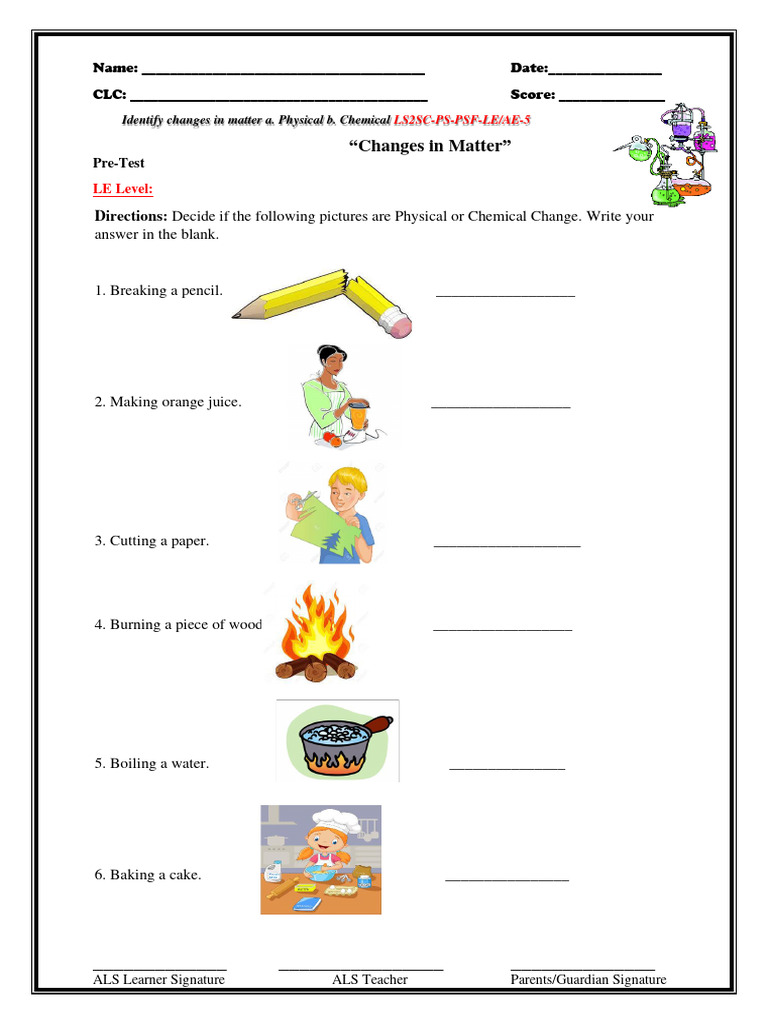 LS2 Worksheets (Changes in Matter) | PDF