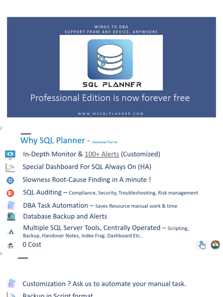 SQL Planner Feature Presentation To Org - Free Edition | PDF | Microsoft Sql Server | Databases