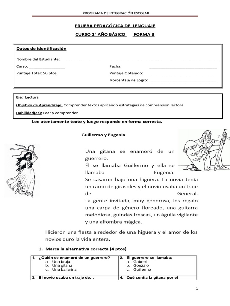 2º Básico, Prueba de Lenguaje y Comunicación (1) | PDF | Evaluación ...