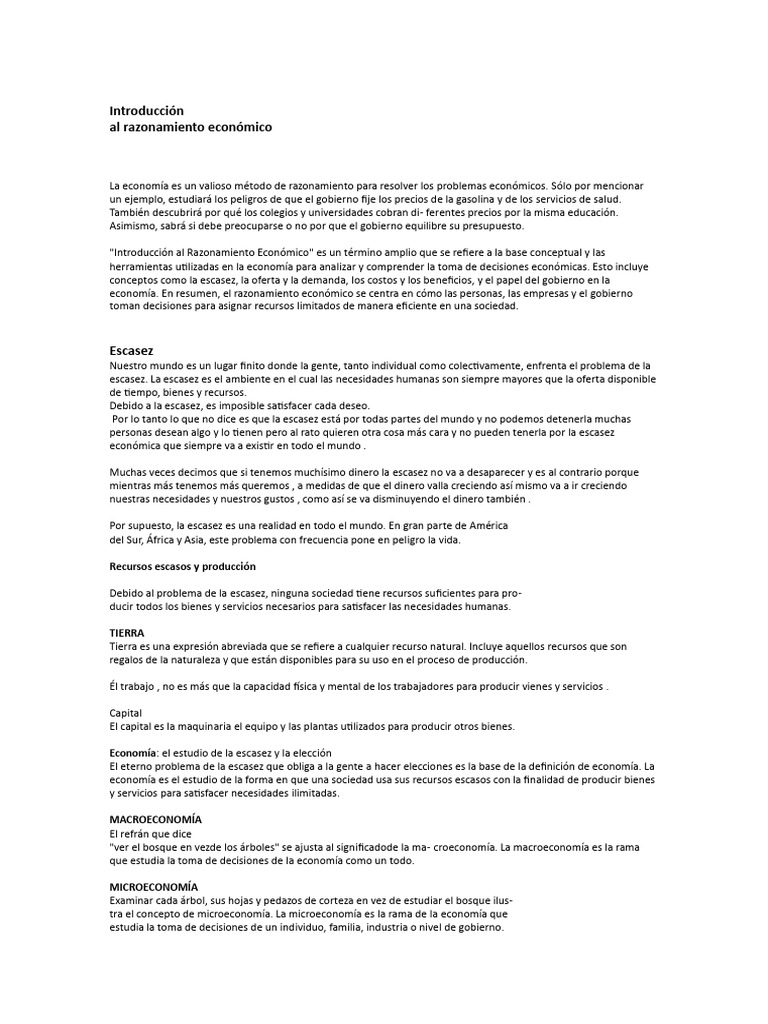 Introduccion Al Razonamiento Económico | PDF | Ciencias económicas | Bienes