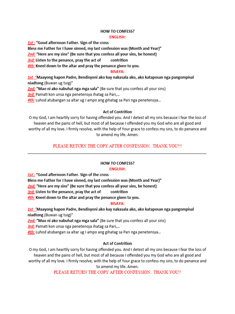 How To Confess | PDF | Penance | Confession (Religion)