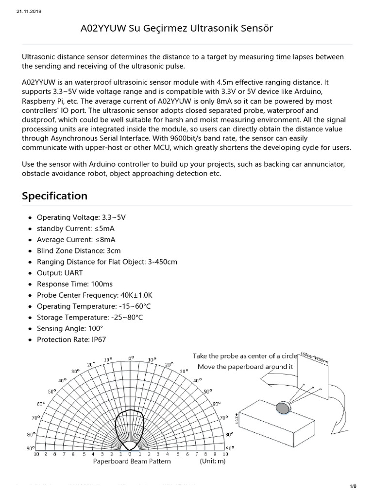 a02yyuw-su-gecirmez-ultrasonik-sensor-datasheet | PDF | Sensor | Computing