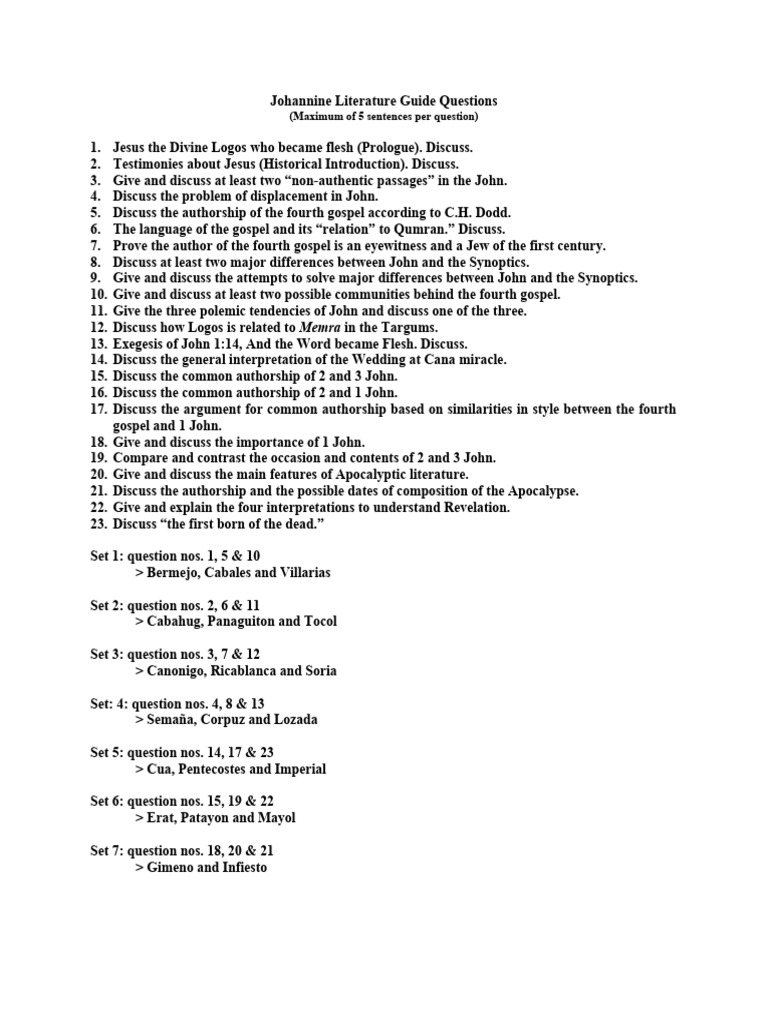 Johannine Literature Exam | PDF