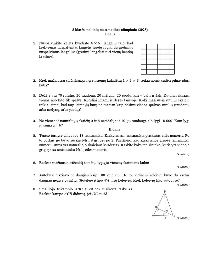 Matematikos Olimpiada Užduotys 8 KL | PDF
