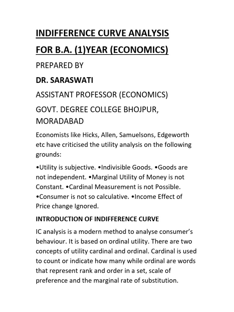 Indifference Curve Analysis Drsaraswati | PDF | Utility | Scientific Theories