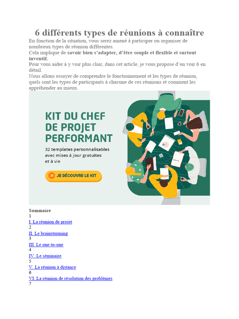 6 types de réunions à connaître | PDF | Réflexion