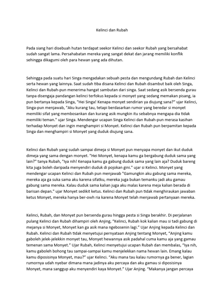 Persahabatan Kelinci dan Rubah | PDF