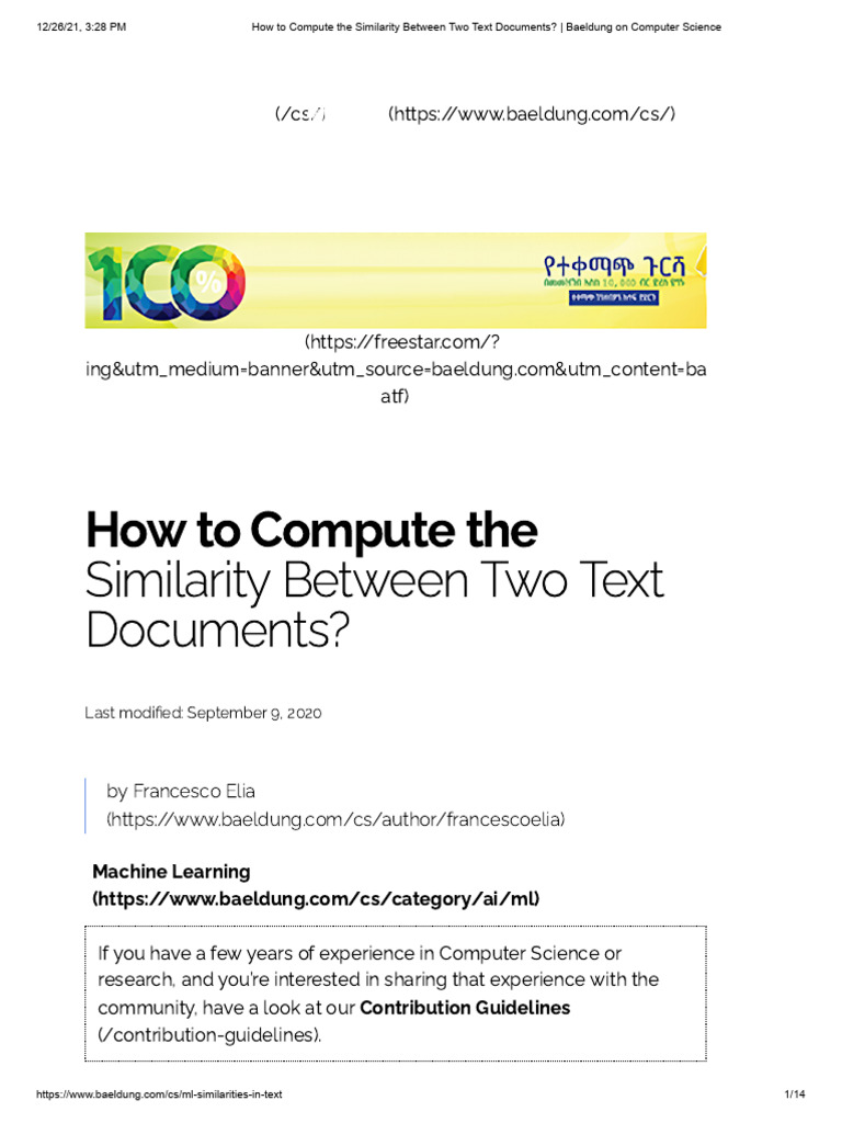 How To Compute The Similarity Between Two Text Documents - Baeldung On Computer Science | PDF ...