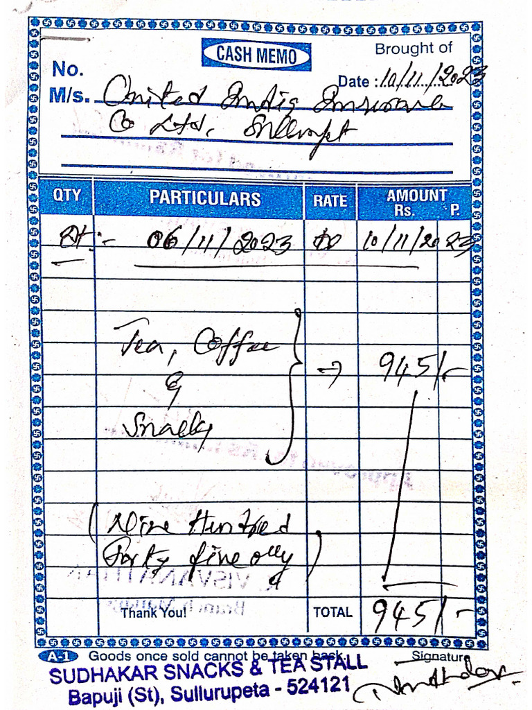 Sudhakar Tea Bill. | PDF