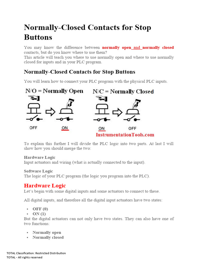 Using Normally Closed Contacts in PLCs | PDF | Programmable Logic ...