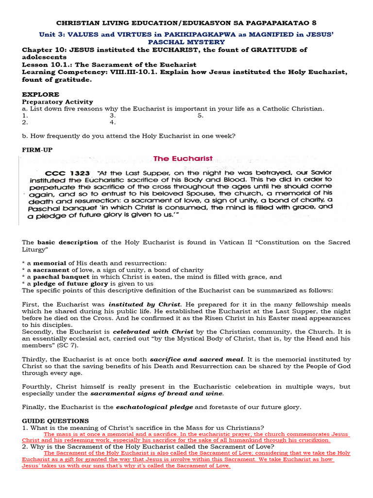THIRD QUARTER GRADE 8 CLE ESP Module Lesson 1 and 2 | PDF | Eucharist | Mass (Liturgy)
