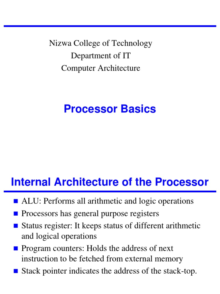 Processor Basics: Nizwa College of Technology Department of IT Computer Architecture | PDF ...