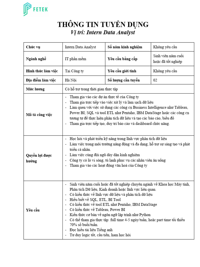 FETEK JD Intern Data Analyst | PDF