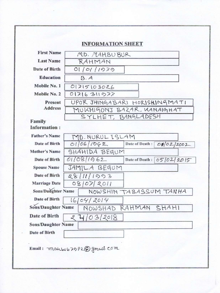 Mahbub Information Sheet | PDF