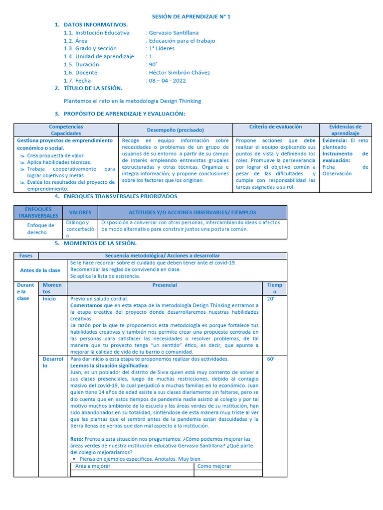 Sesión 10-Semana 4-EPT-1°-líderes | PDF | Evaluación | Aprendizaje