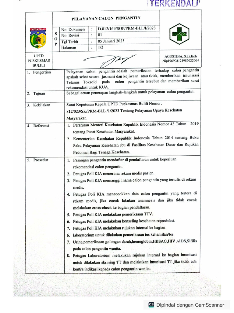 Sop Pelayanan Catin | PDF