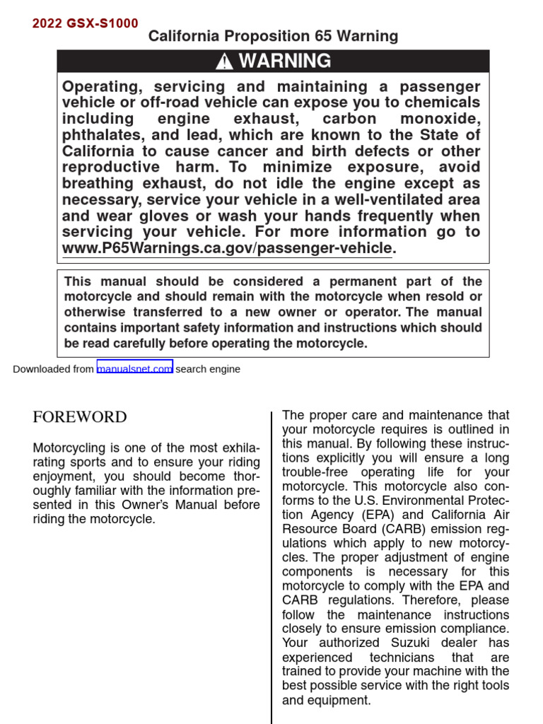 Suzuki GSX s1000 2022 Motorcycle Owners Manual | PDF | Anti Lock Braking System | Gasoline