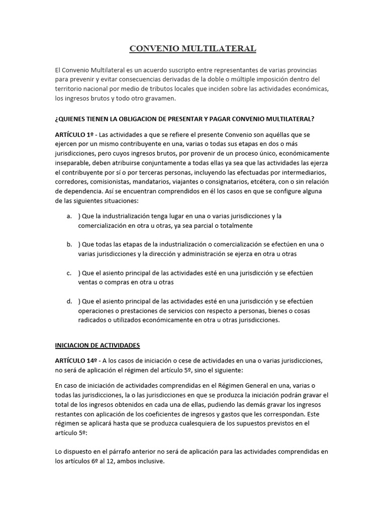 Convenio Multilateral | Descargar gratis PDF | Impuestos | Seguro
