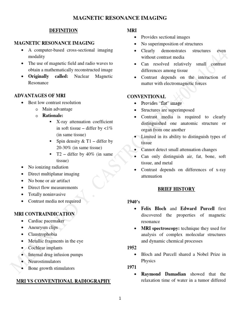 Mri Notes | PDF | Magnetic Resonance Imaging | Medical Imaging