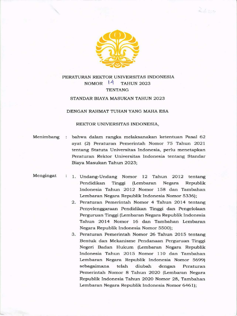 PR 2023 NO 14 Tentang Standar Biaya Masukan Tahun 2023 | PDF
