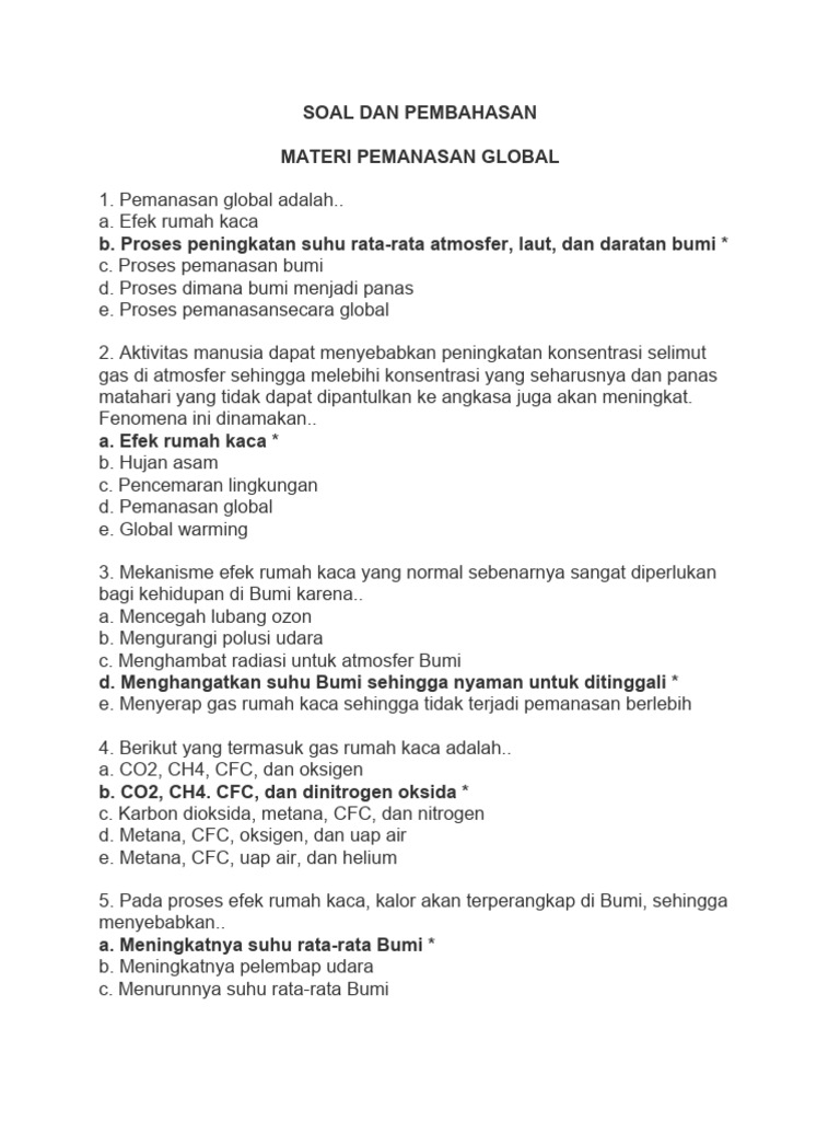 soal dan jawaban pemanasan global | PDF