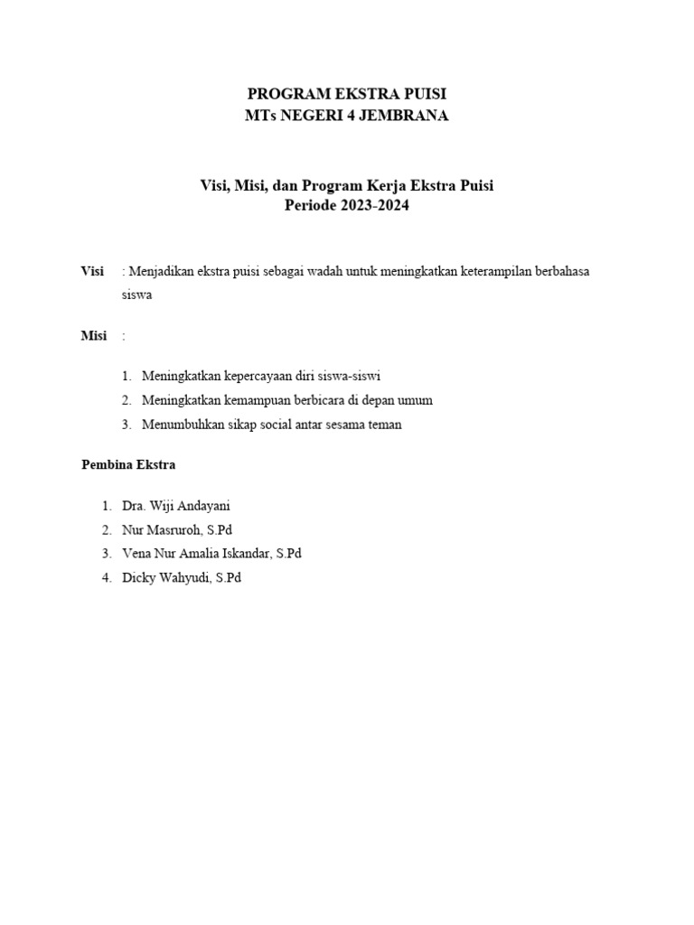 Program Kerja Ekstra Baca Puisi | PDF
