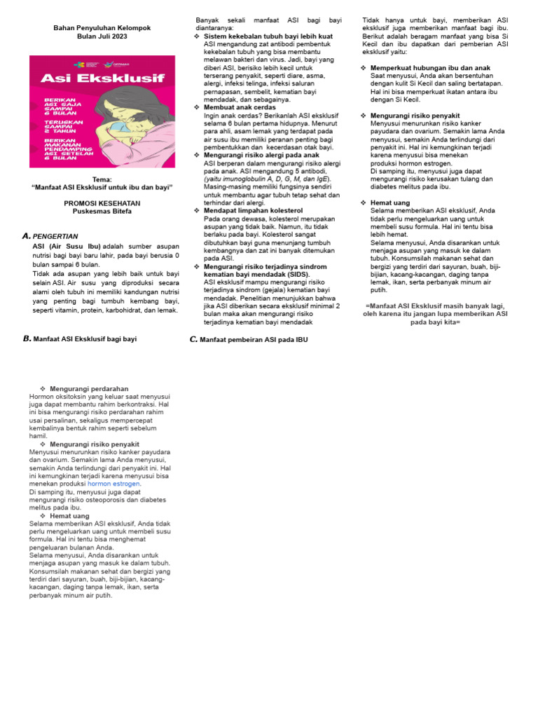 Liflet Manfaat Asi Eksklusif | PDF