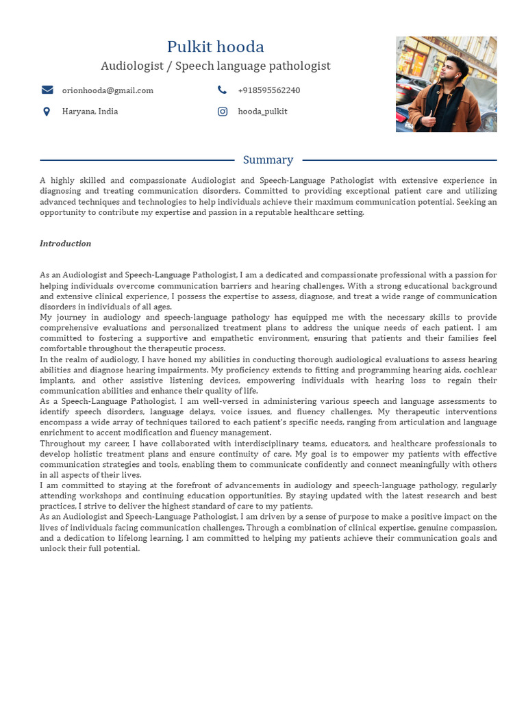 Pulkit Hooda Resume | Download Free PDF | Audiology | Human Communication