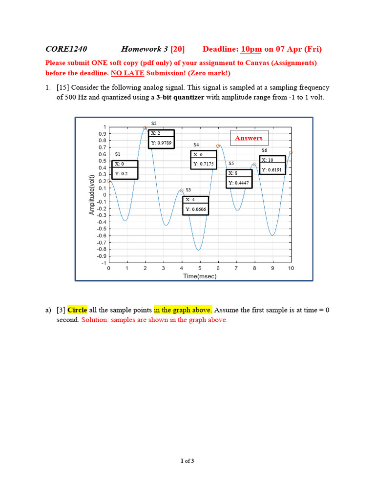 Homework 3 Sol | PDF | Sampling (Signal Processing) | Bit