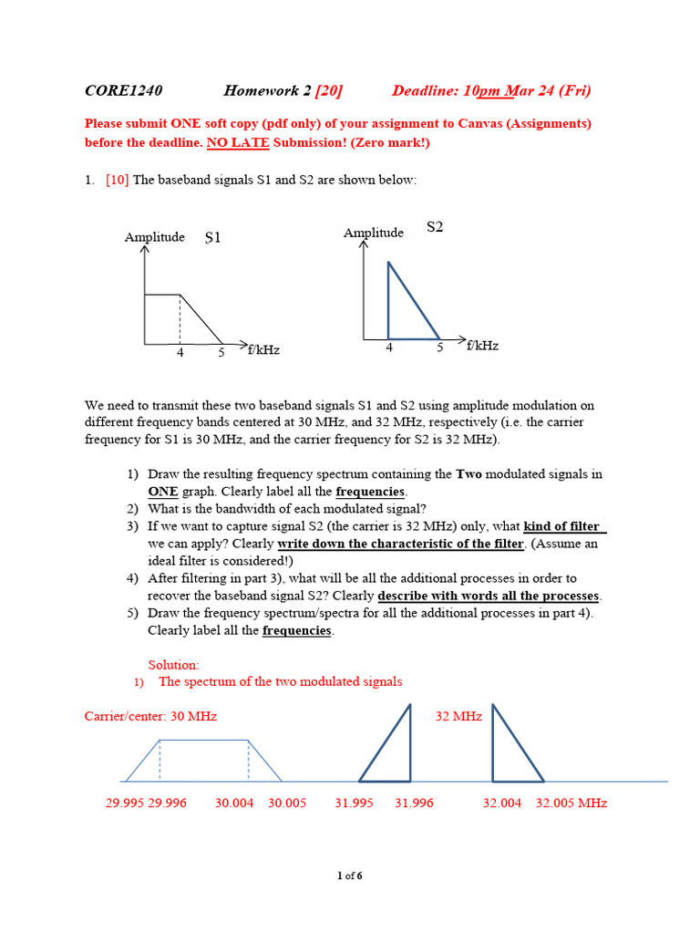 Homework 2 Sol | PDF | Modulation | Bandwidth (Signal Processing)