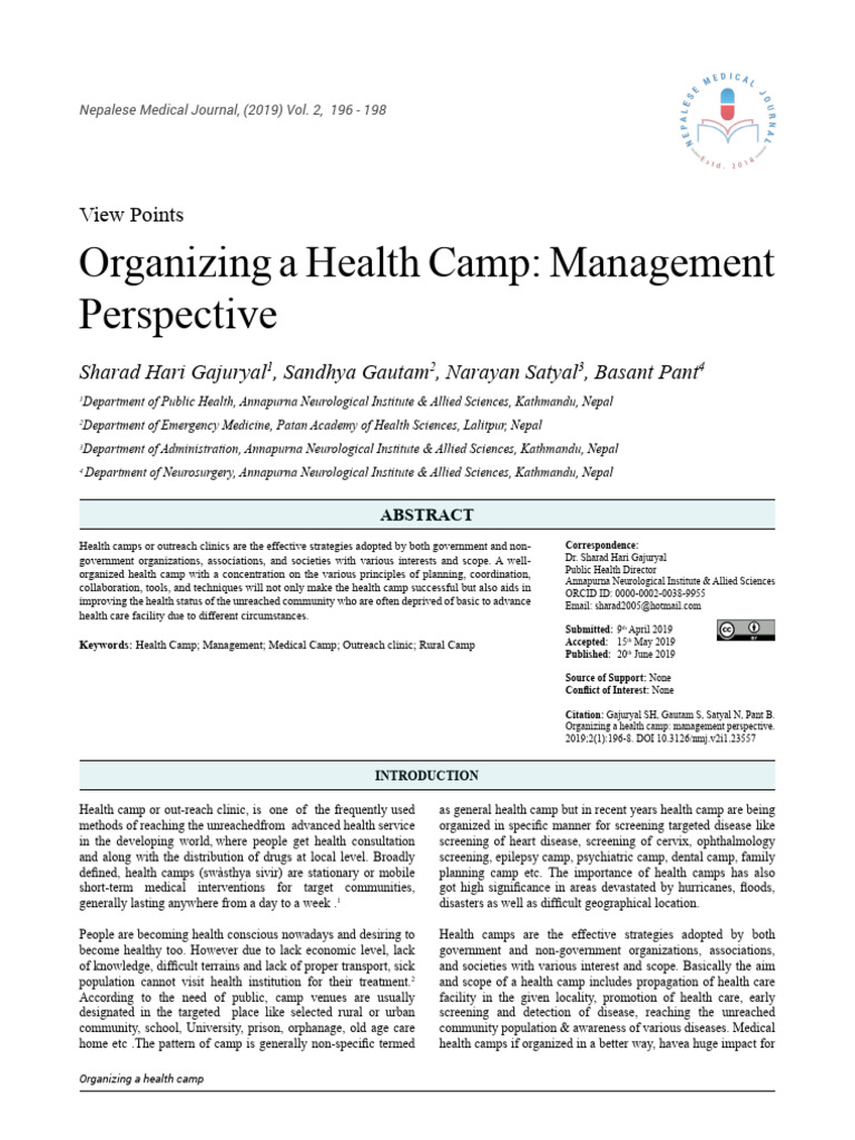 Organizing A Health Camp Management Perspective | PDF | Medicine ...