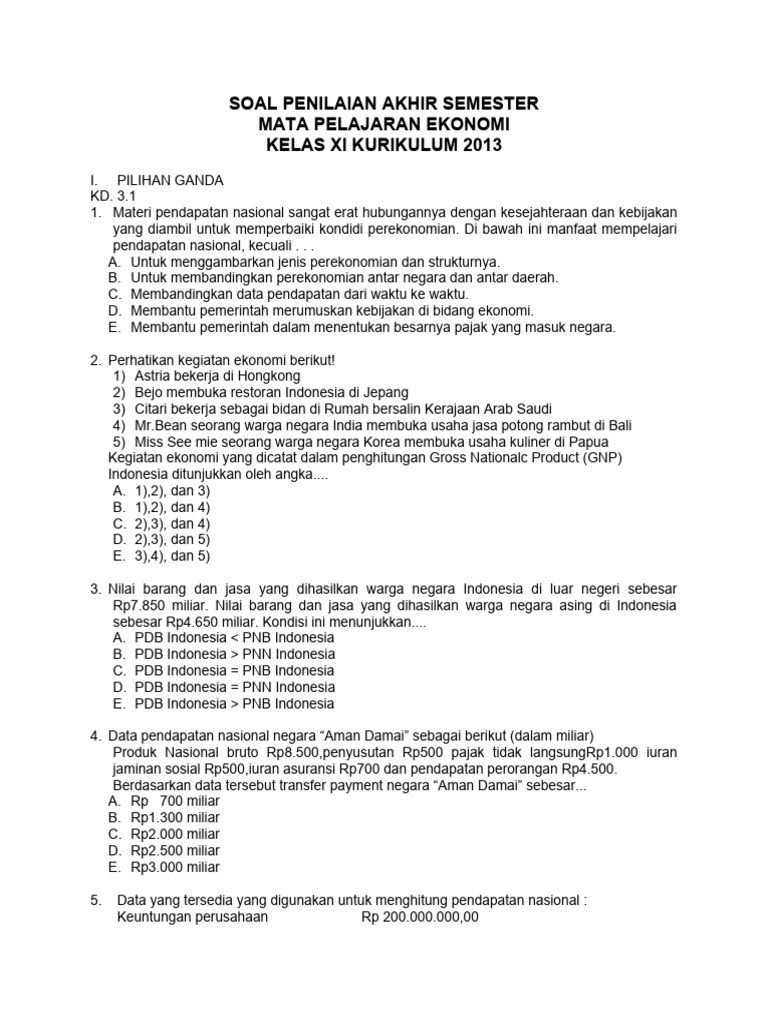 Soal Ekonomi Kelas XI | PDF