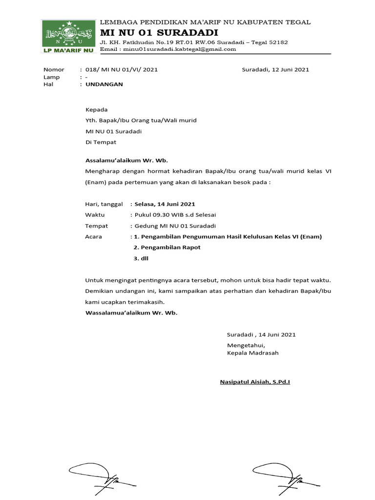 Undangan Kelulusan Kelas 6 | PDF