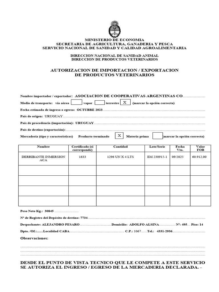Formulario Senasa Veterinario ACA DERRIBANTE | PDF | Industria de ...