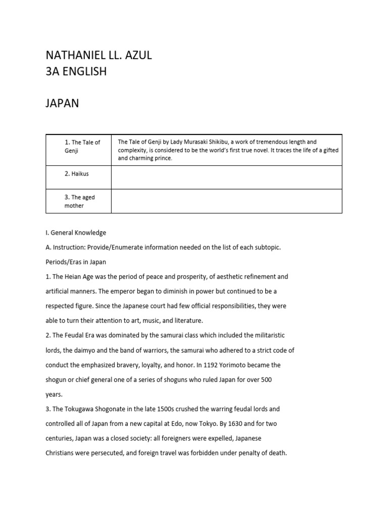 Assesment Japan | PDF | Japan | The Tale Of Genji