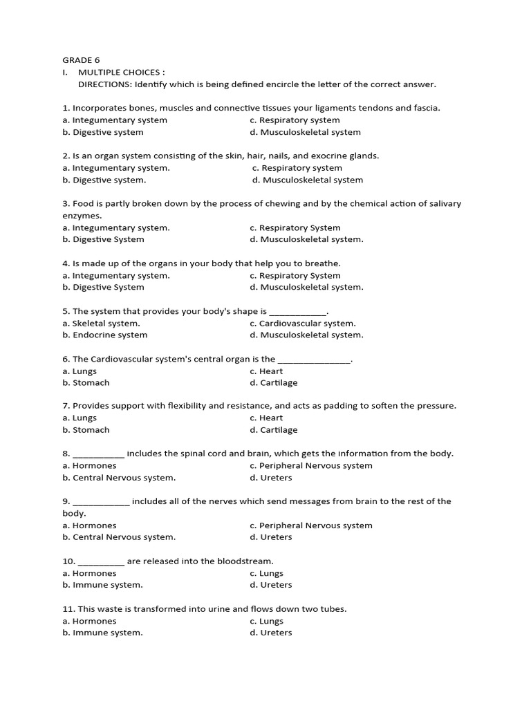 G6 Exam | PDF | Human Musculoskeletal System | Human Body