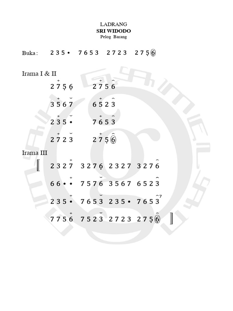 Ladrang Sri Widodo Pelog Barang | PDF