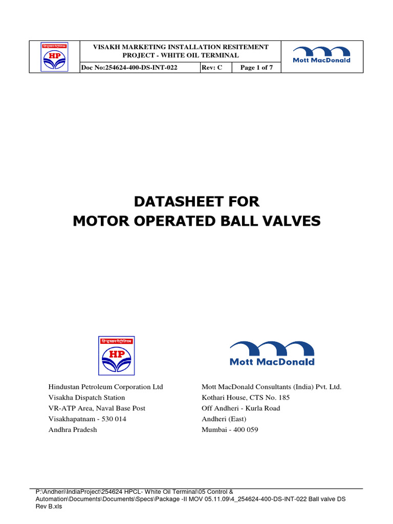 4 - 254624-400-DS-INT-022 Ball Valve DS | PDF | Valve | Electric Motor