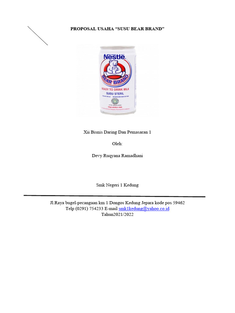 Proposal Usaha Susu Bear Brand | PDF | Kesehatan Holistik
