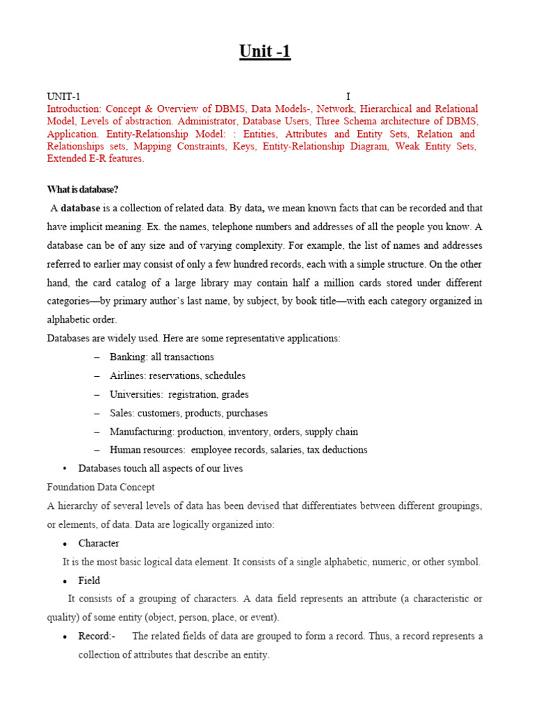 Unit-1dbms | PDF | Databases | Relational Database