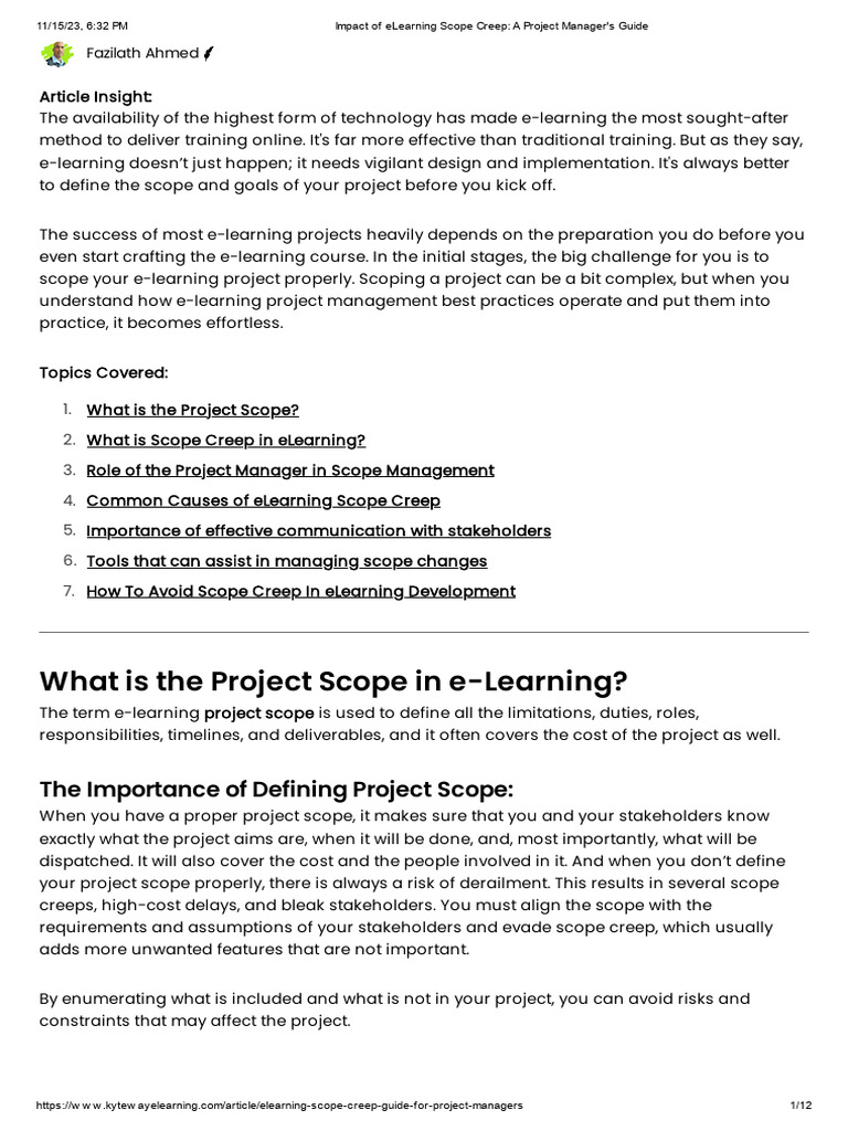 Impact of ELearning Scope Creep - A Project Manager's Guide | PDF ...
