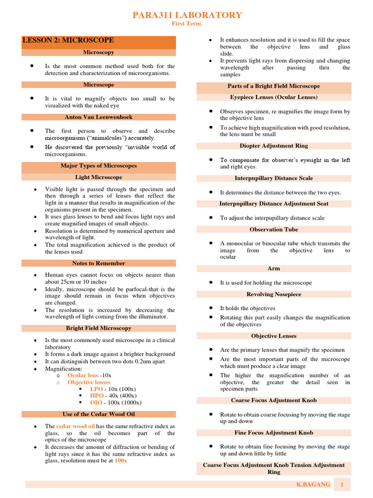 Para311 Laboratory: Lesson 2: Microscope | PDF | Microscope | Angular Resolution