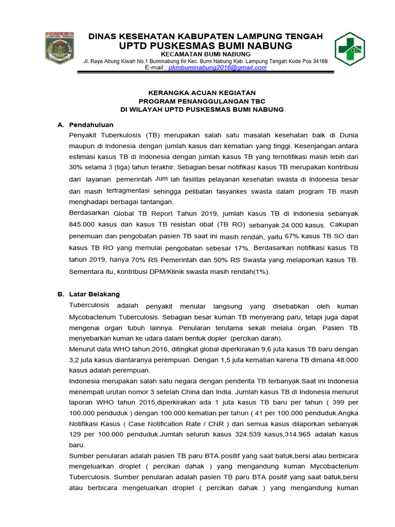 KAK Program Penanggulangan TB | PDF