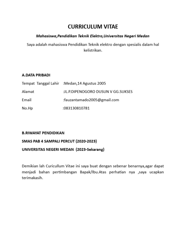 Curriculum Vitae | PDF | Teknologi & Rekayasa