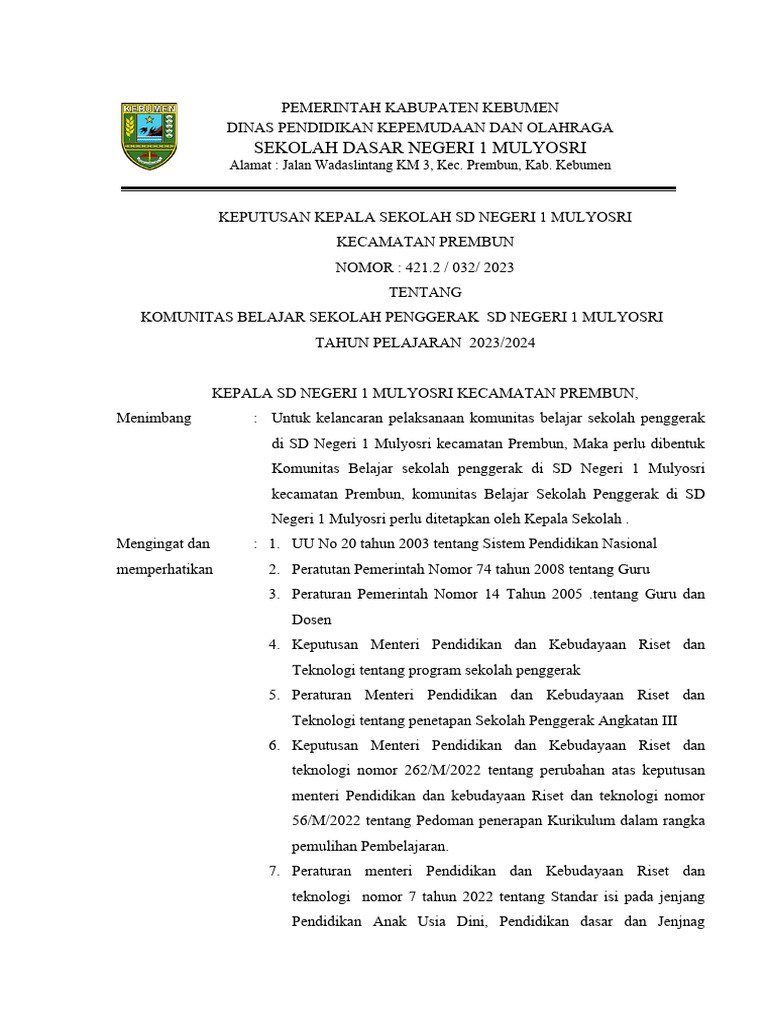 SK Ks TTG Komunitas Belajar 23.24 | PDF