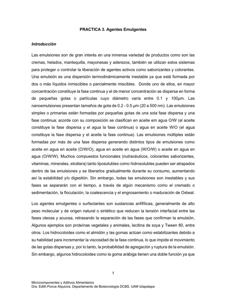 Practica 3. Emulgentes | PDF | Emulsión | Materia suave