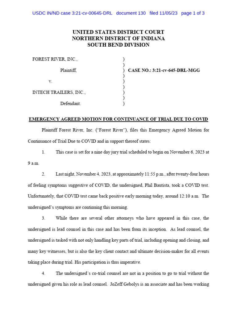 Motion For Continuance of Trial Due To Covid | PDF | Continuance ...