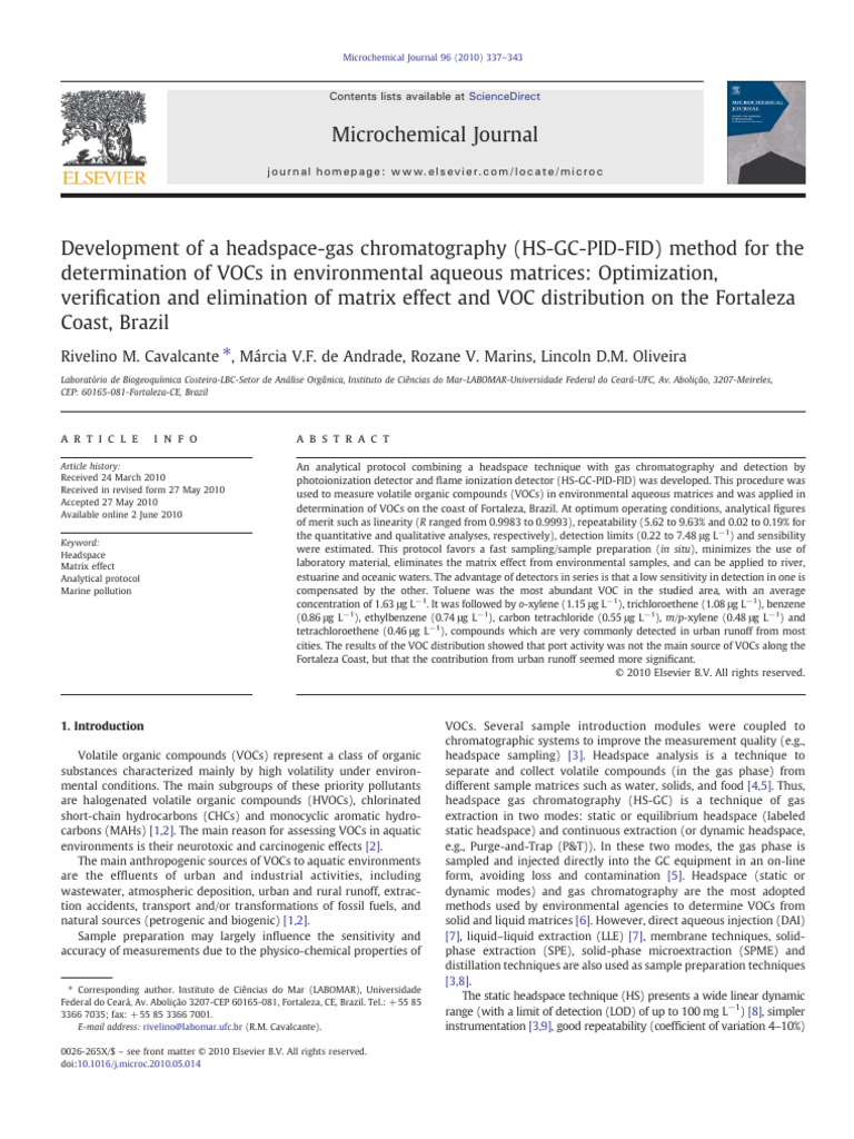 Determination of Vocs With GC-FID PID | PDF | Volatile Organic Compound ...
