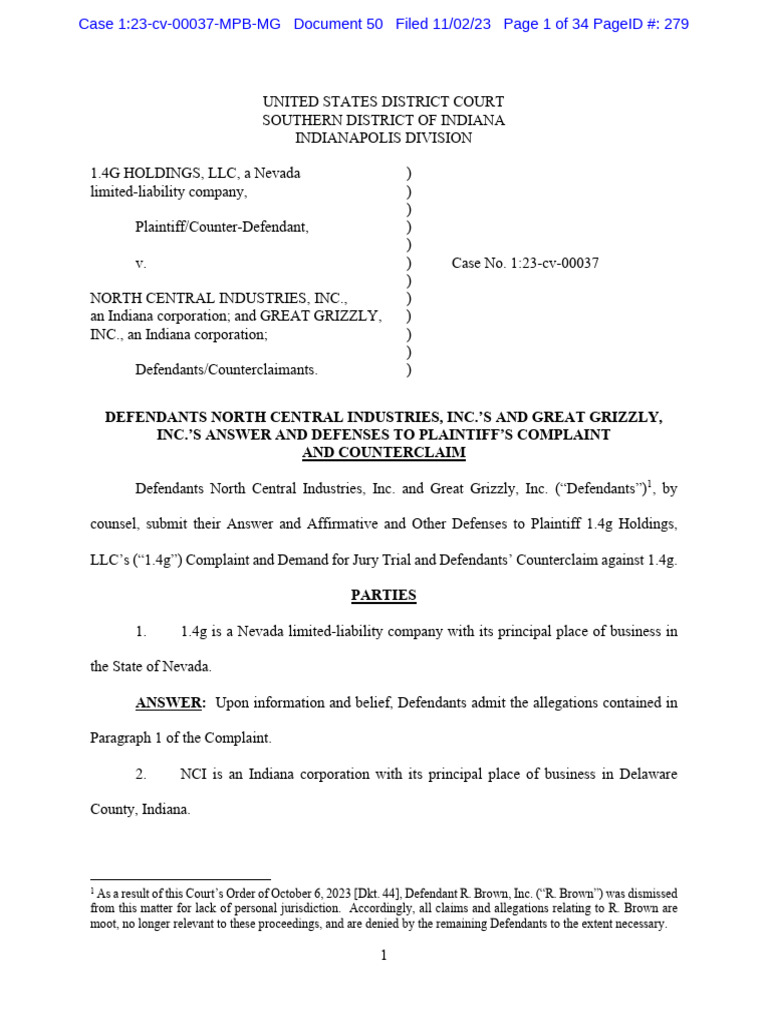 Great Grizzly Answer | Download Free PDF | Complaint | Lawsuit